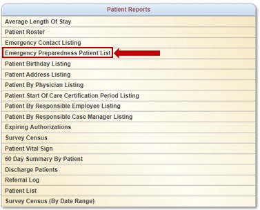 Emergency Preparedness Patient List Report - Help Center
