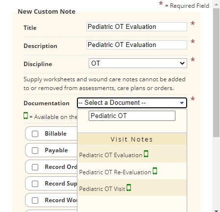 OT Pediatric Documentation - Help Center