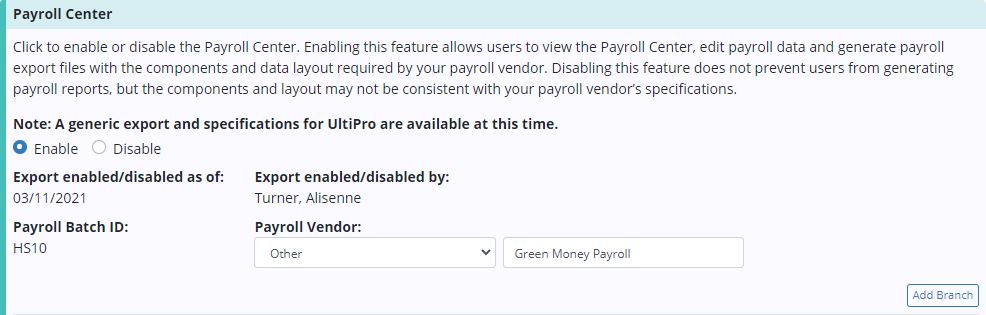 Payroll Center in Axxess Hospice