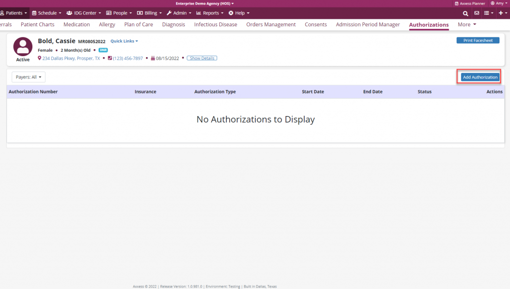 Axxess Palliative Care Authorizations